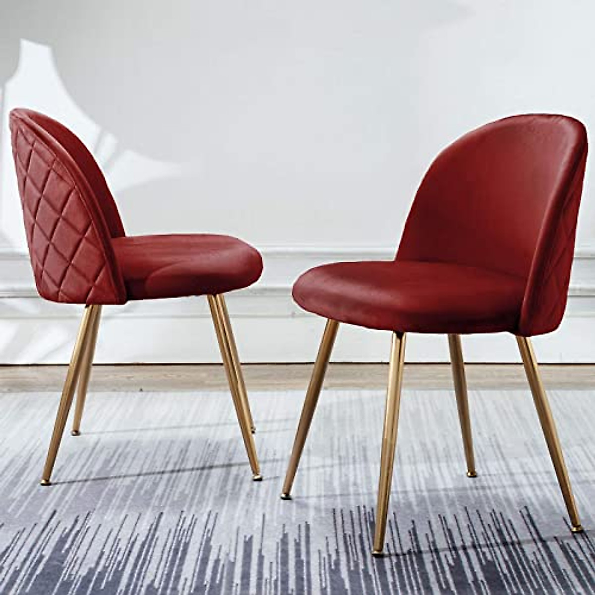 HNY Velvet Accent Chairs Set of 2, Mid Century Modern Dining Chairs with Gold Metal Legs, Upholstered Side Chair for Living 2PC