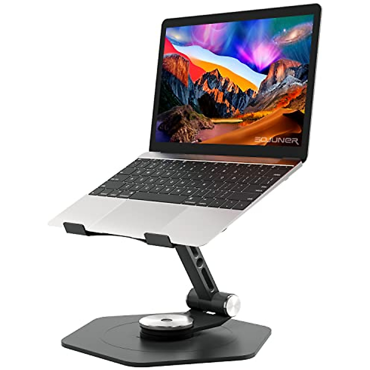 SOJUNER Swivel Adjustable Laptop Stand, 360° Rotating of Aluminum Laptop Stand for Desk, Laptop Riser with Mechanical Sound, Laptop Computer Stand Compatible with 10-16 inch Laptop, Gray