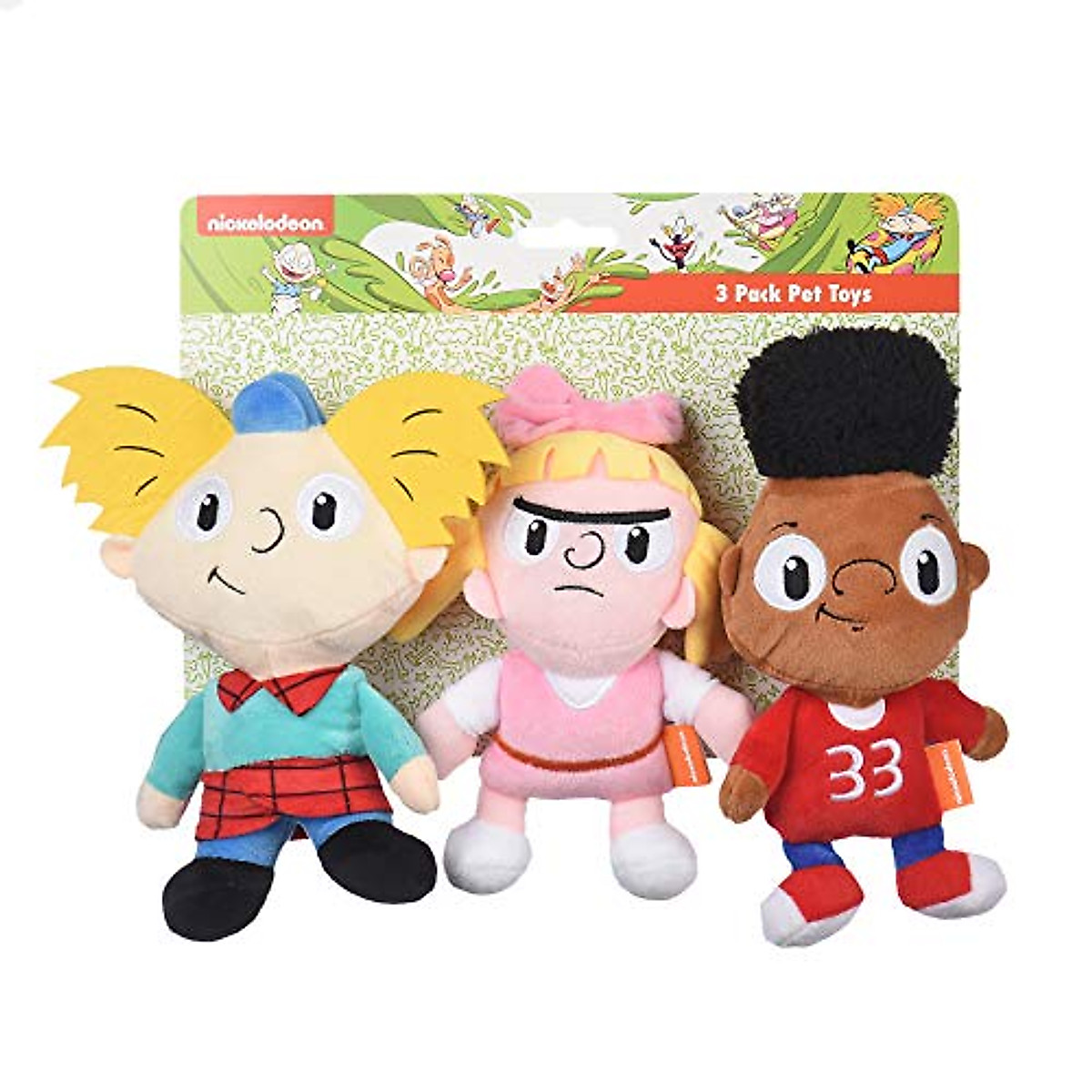 Nickelodeon for Pets Hey Arnold 3 Piece Arnold, Helga, Gerald Figure Plush Dog Toys | 6 Inch Soft Fabric Small Dog Toys - Hey Arnold Character Dog Toys for All Dogs from 90s Nickelodeon TV Show