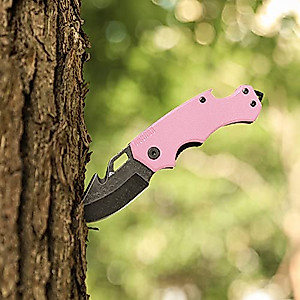 FLISSA Mini Folding Pocket Knife, 2.5-Inch Stainless Steel Drop Point Blade, EDC Pocket Knives for Women with Bottle Opener and Glass Breaker (Pink)