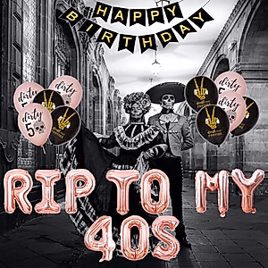 Geloar RIP To My 40s 50th Birthday Party Supplies, RIP FORTIES Balloons Happy Birthday Banner for Death to My 40s Forties RIP Youth Women Dirty 50 Funny 50th Bday Decorations (Rose Gold, RIP 40s)