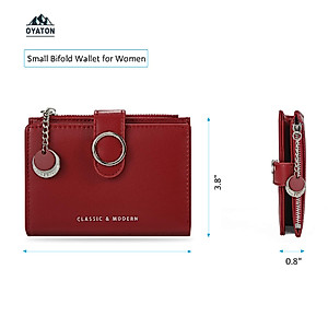 OYATON Small Wallet for Women, Slim Compact Faux Leather Women Bifold Pocket Wallet with Zipper Coin Purse and Credit Card Holder (red)