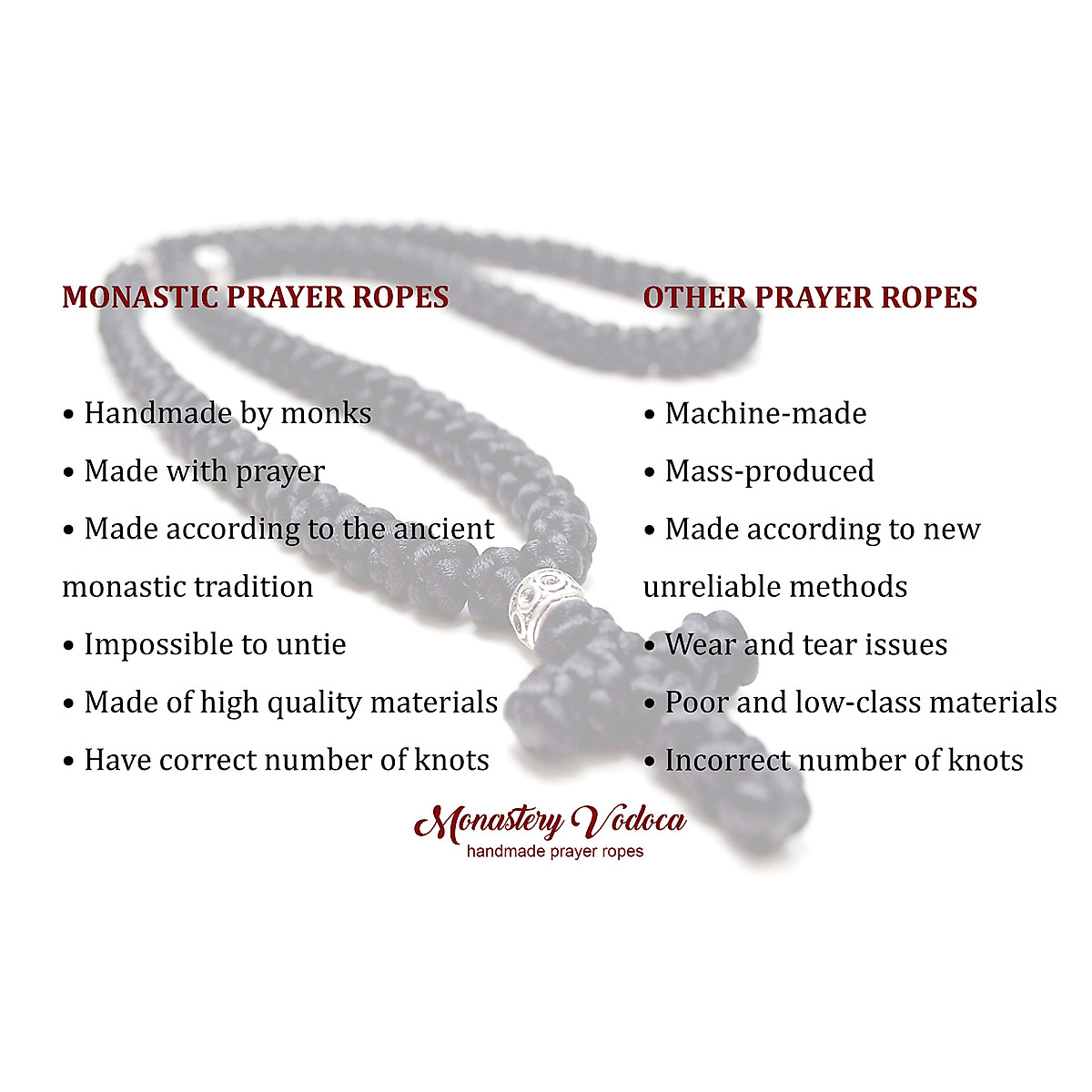 Monastery Vodoca Christian 100-knot Prayer Rope ǀ Smooth Silk Satin Cord (Navy Blue)