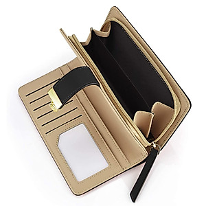 PGXT Women's Wallet Women Credit Card Holder Hollow Leaf Pattern Bifold Leather Lady Long Wallet Purse Zip Birthday Xmas Gifts for Women Girls(Black)