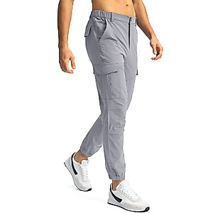 Pinkbomb Men's Hiking Cargo Pants with 7 Pockets Slim Fit Stretch Joggers Golf Cargo Work Pants for Men (Light Grey, M)