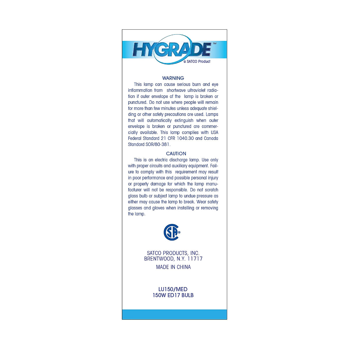 Satco S3129 2100K 150-Watt Clear Medium Base ED17 High Pressure Sodium Lamp