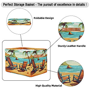 Tropical Sea Beach Storage Basket Cube Large Collapsible Toys Storage Box Bin Laundry Organizer for Closet Shelf Nursery Kids Bedroom,15x11x9.5 in,2 Pack