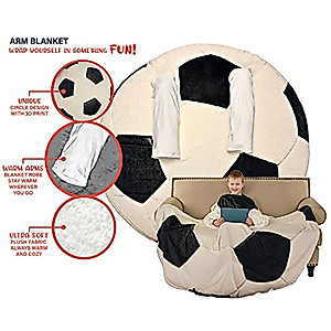 Soccer Ball Wearable Sleeved Round Arm Blanket 68" Diameter, Snuggle Up with Warm & Cozy Microfiber Flannel Novelty Robe Blanket, Indoor & Outdoor Use