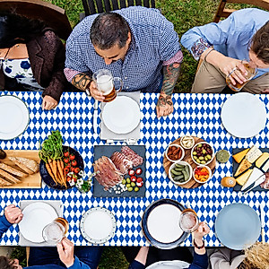 52 in x 100 Ft Oktoberfest Table Roll Party Accessory with Slide Cutter Plastic Table Cloth Roll Oktoberfest Bavarian Blue Diamonds Tablecover for German Themed Party Decorations