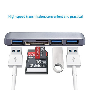 Jiali USB-C Hub Converter 5 in 1 Multi-Function Aluminium Alloy 5Gbps Transfer Rate USB-C/Type-C HUB Adapter with 3 USB 3.0 Ports & SD Card Slot & TF Card Slot for MacBook 2015/2016 / 2017(Grey)