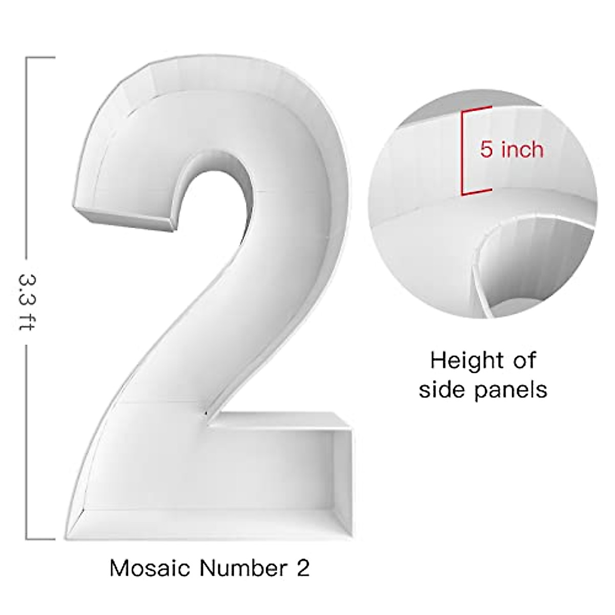 Mosaic Numbers for Balloons 3.3 Ft Pre-Cut Number 2 Balloon Frame Large Cardboard Marquee Numbers for 2nd Birthday Party Decorations Balloon Number Frame 2