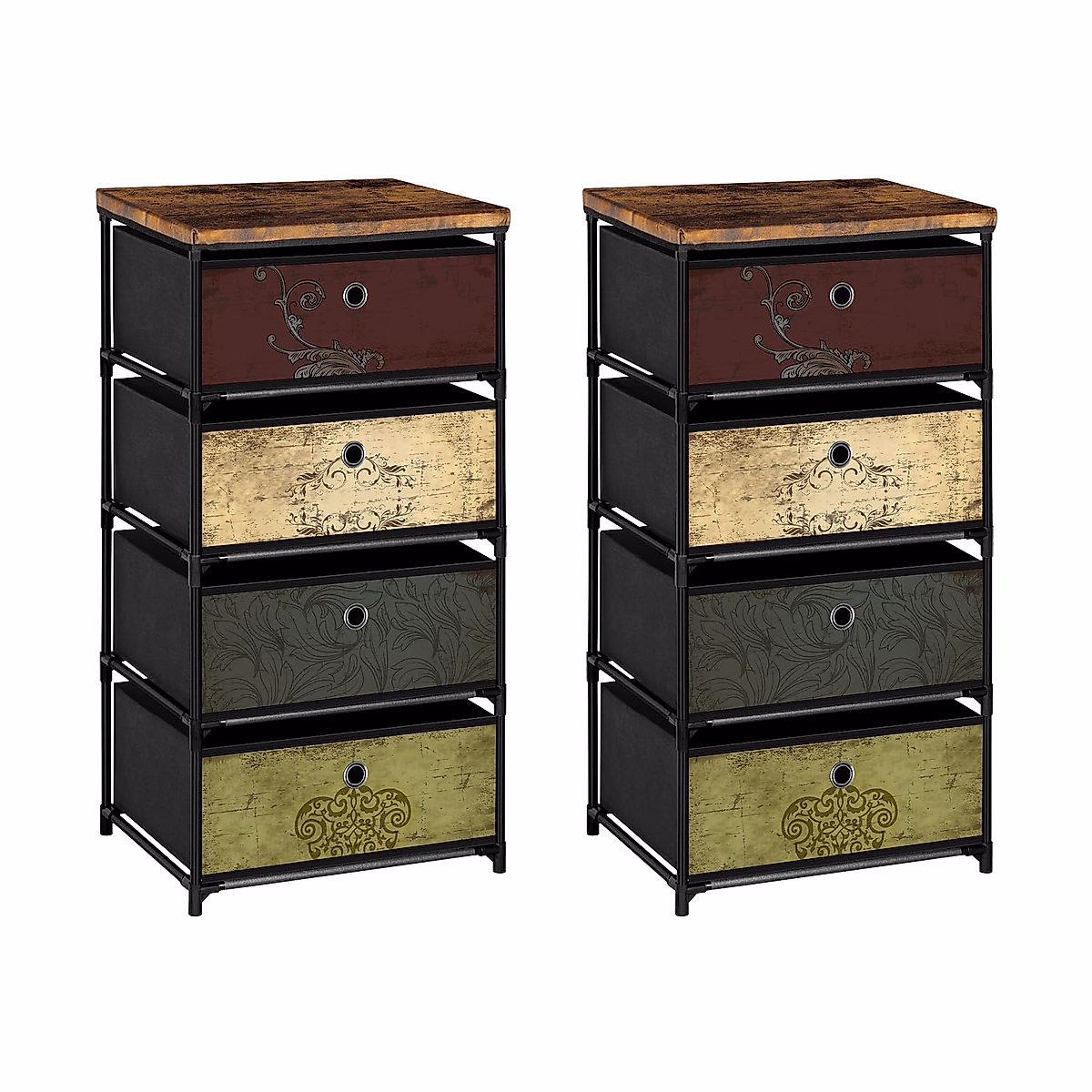 VASICAR Set of 2 Nightstands with 4 Drawers, Beside Table, Clothes Organizer, Storage Tower Unit, Small Fabric Dresser for Bedroom, Living Room, Closet, Entryway, Hallway, Nursery