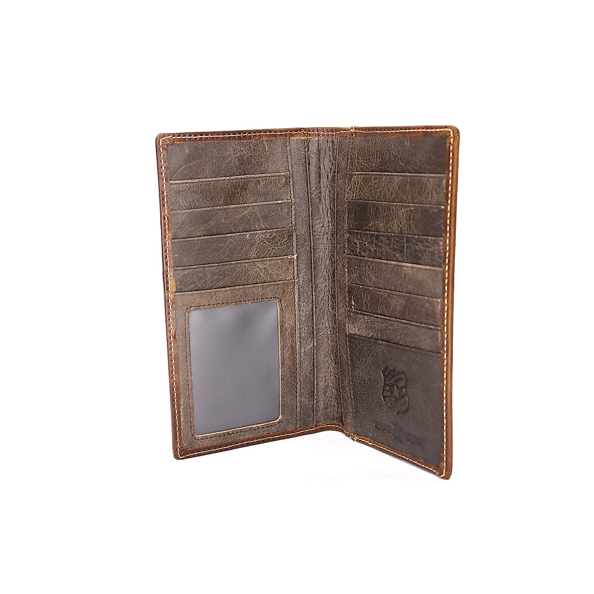 West Star Men Western Wallet Long Bifold Checkbook Style Without Cow Hair Genuine Leather 207A Longhorn Coffee
