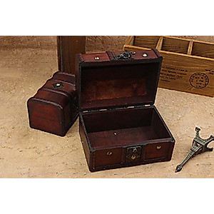 Coolrunner 2pcs Antique Vintage Wooden Box Stamp Flower Small Metal Lock Jewelry Treasure Chest Handmade Retro Wood Organizer Case Box (2 pcs)