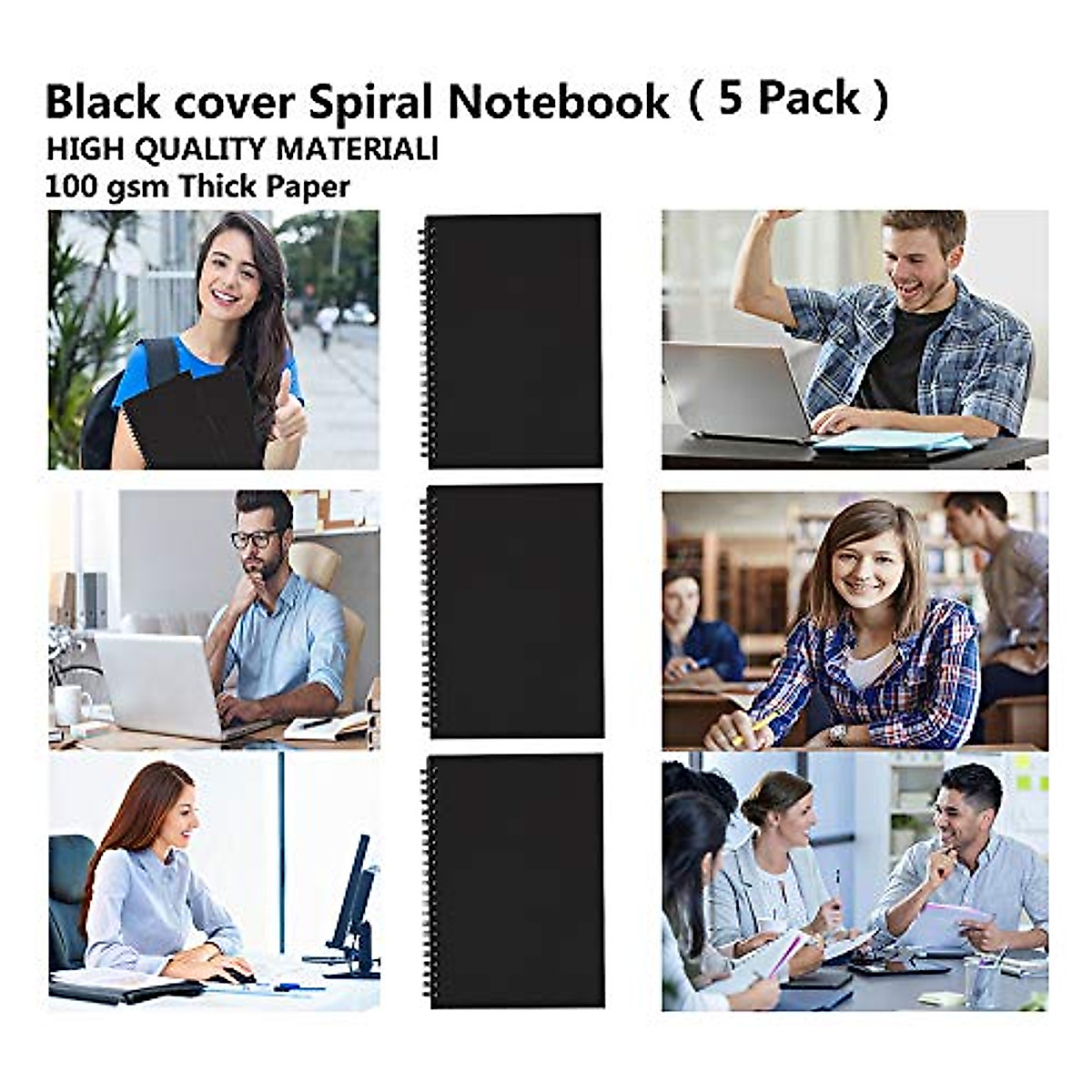 Wotion A5 Black Spiral Notebook Blank Sketchbook Unruled Journal Pack,Thick Blank Paper 50 Sheet 100 Unlined Pages 5.59“ x 8.27” 5 Pack…