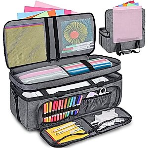Carrying Case for Cricut Maker, Double-Layer Cricut Bag for Cricut Machine with Cover and Cutting Mat Pocket Compatible with Cricut Explore Air, Air 2, Maker, Maker 3, Organization and Storage Bags, Cricut Accessories