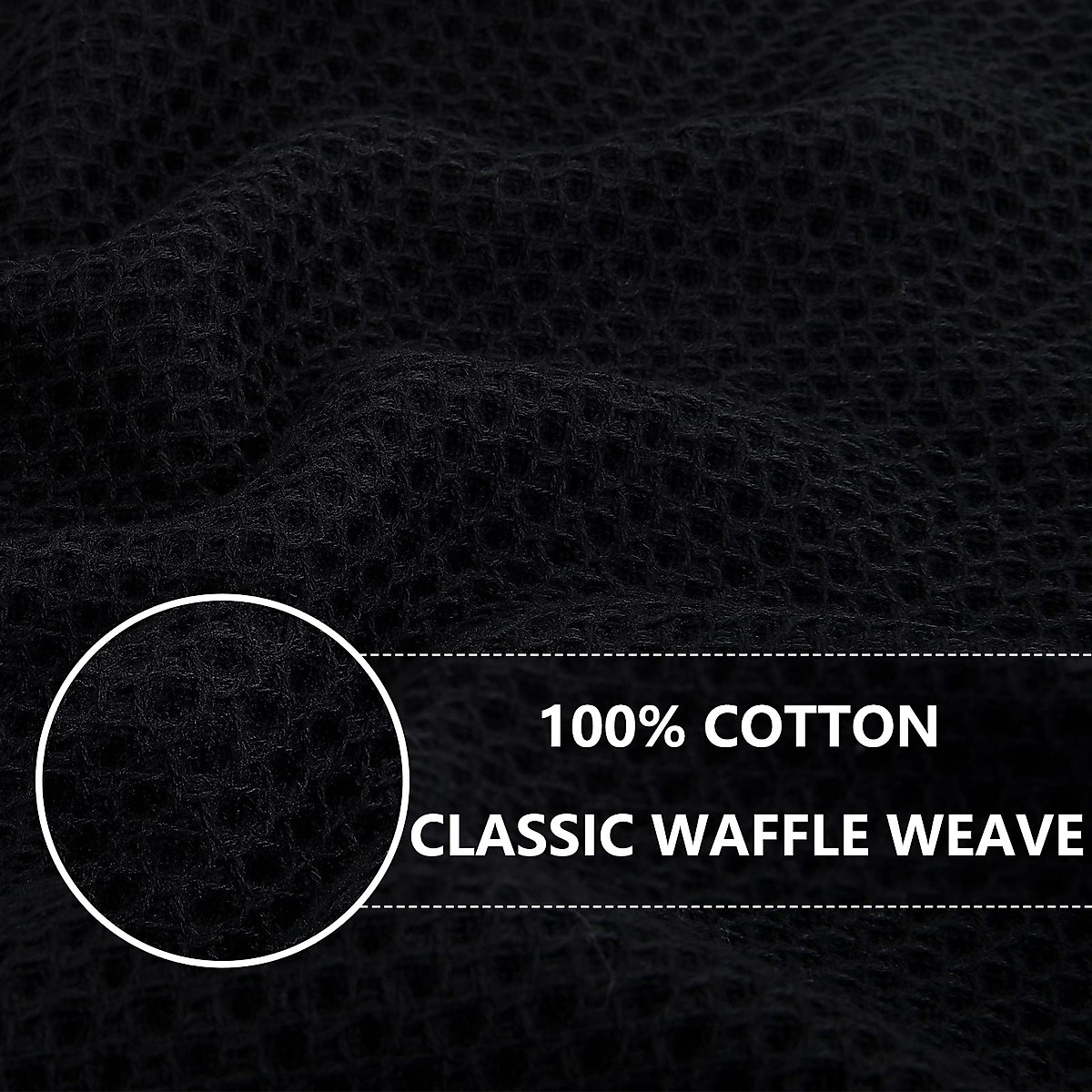 Homaxy 100% Cotton Waffle Weave Kitchen Dish Towels, Ultra Soft Absorbent Quick Drying Cleaning Towel, 13 x 28 Inches, 4-Pack, Black