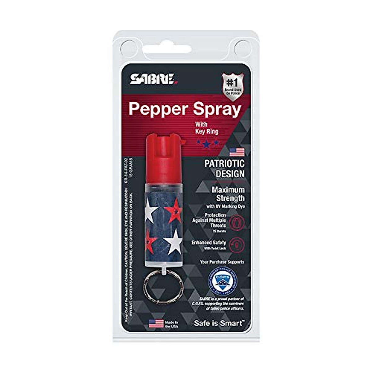 SABRE Pepper Spray With Key Ring, 25 Bursts, 10-Foot (3-Meters) Range, UV Marking Dye, Twist Lock Safety