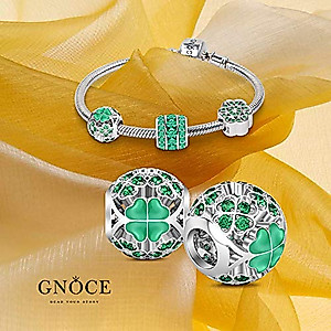 GNOCE ST Saint Patricks Day Gift Lucky Four Leafs Charms for Bracelets Sterling Silver Gift For My Goddess Bead Charms With Green Cubic Zirconia Charm Bead Fit All Bracelet Necklace