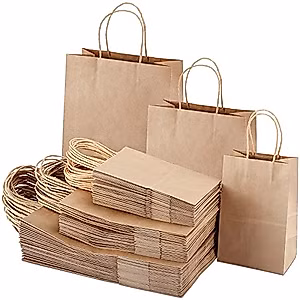 TOMNK 90pcs Brown Paper Bags with Handles Assorted Sizes Gift Bags Bulk,Goodie Bags, Kraft Paper Bags for Business, Shopping Bags, Retail Bags, Party Bags, Merchandise Bags, Favor Bags