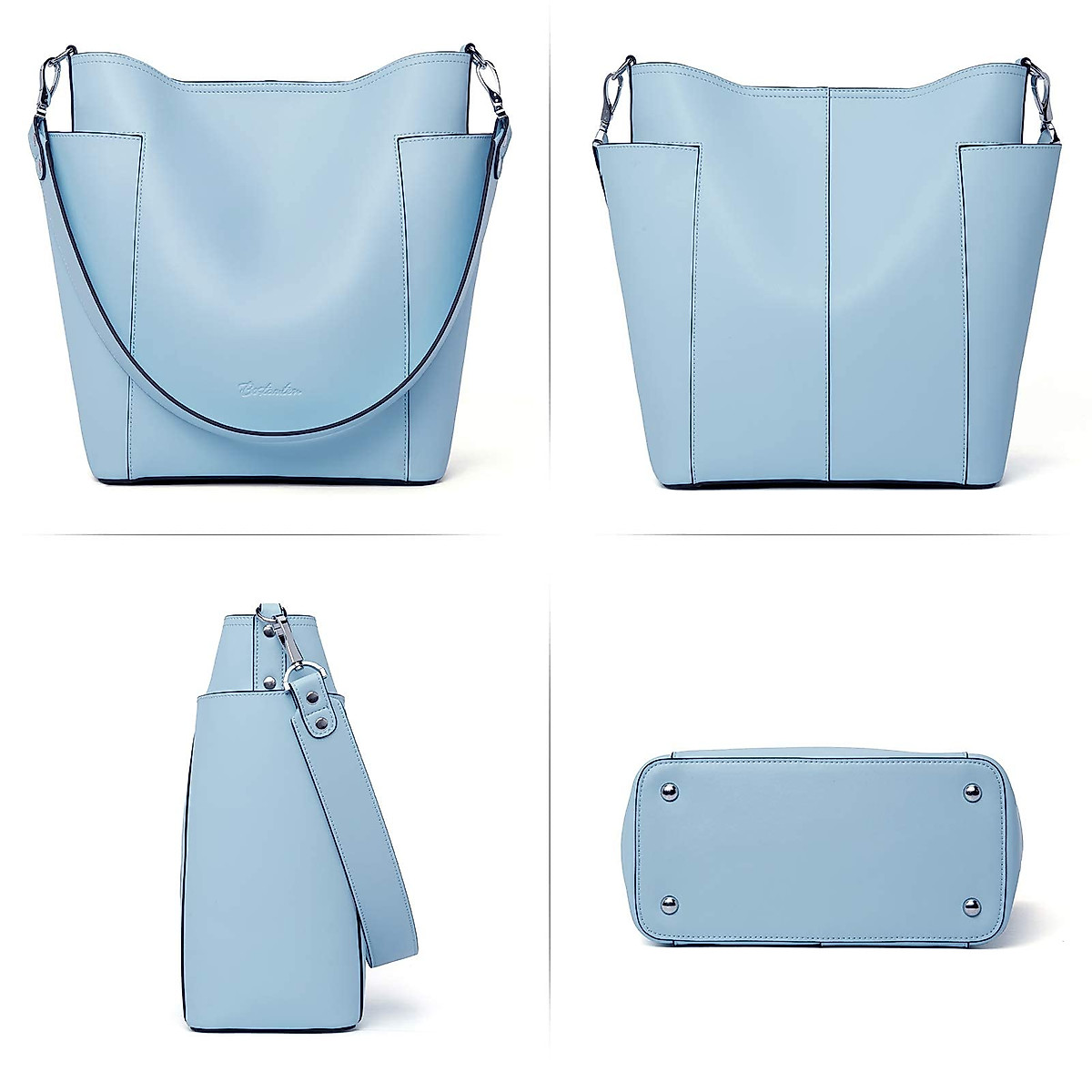 BOSTANTEN Genuine Leather Bucket Handbag Designer Hobo Shoulder Bags Tote Purses and Handbags Set with Clutch Purses and Womens Wallet Genuine Leather Large Capacity Wristlet Clutch Purse Credit Card