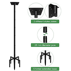 Mokeyder 105 Inch Bird House Pole Mount Kit, Adjustable Heavy Duty Bird Feeder Pole for Outdoors, Universal Mounting Post Set with 5-Prong Base, Black, 1 Pack