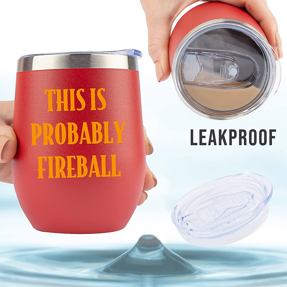 JENVIO Fireball Whiskey Gifts | This is Probably Fireball | Cinnamon Red Coffee/Liquor Stainless Steel Tumbler Mug with Lid and 2 Straws for Men or Women Wine Glass Valentine's Day (12 Ounce)