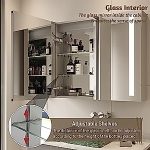 MIRPLUS 36 x 30 inch Medicine Cabinet with LED Vantiy Mirror, Recessed or Surface Mount Anti-Fog Large Storage Double Door Lighted Aluminum Bathroom Cabinet with Touch Switch (Half Light)