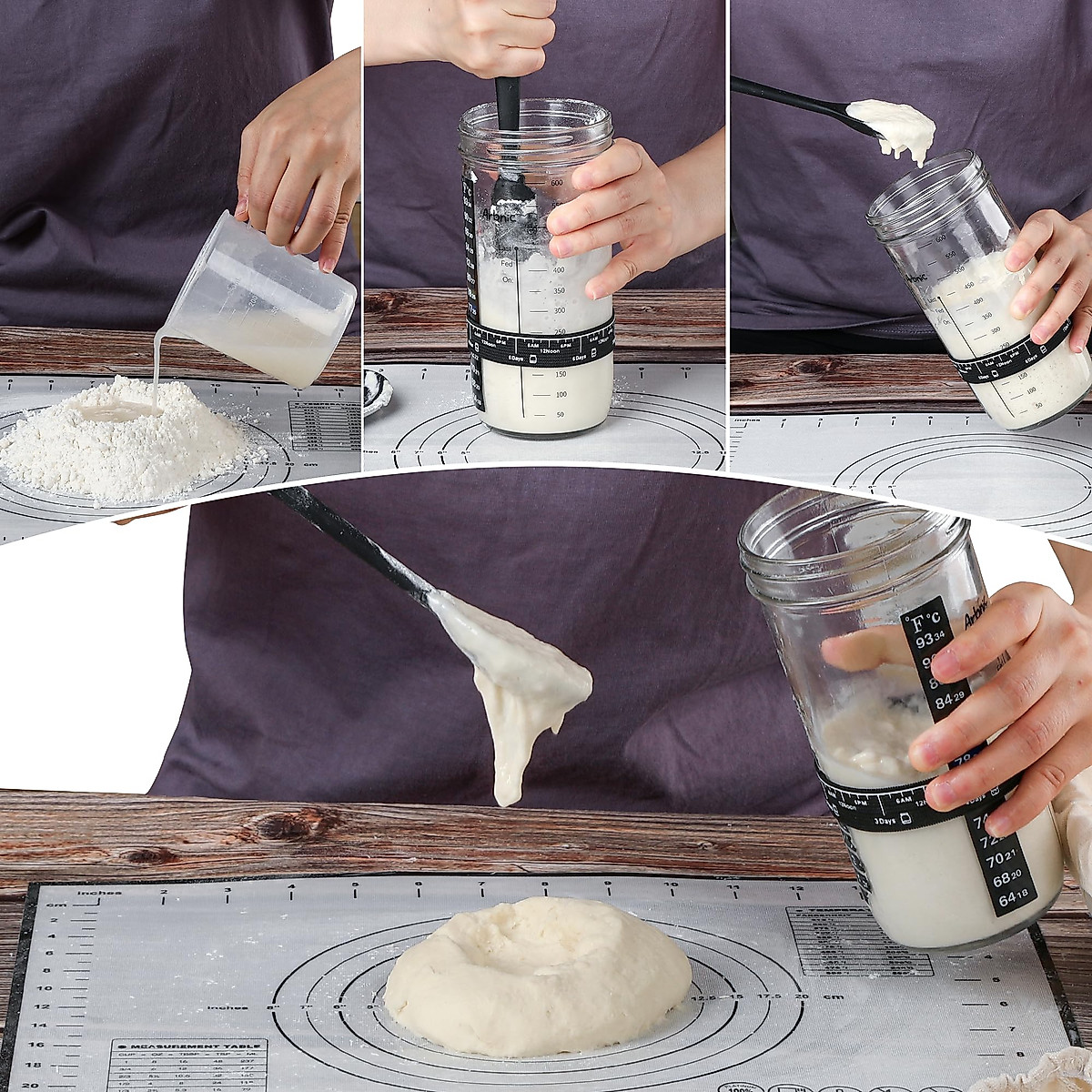 Arbnic Sourdough Starter Kit with 2 Starter Jars, Sourdough Bread Baking Supplies Included Thermometer Band, Level Tracker (with 2 Jars)