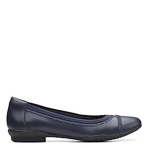 Clarks Women's Sara Bay Ballet Flat, Navy Leather, 5