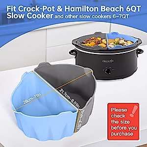 TUSEASY Slow Cooker Liners Compatible for Crock Pot 6-7 Quart Oval Slow Cooker, Silicone CrockPot Divider Insert Reusable, Leak Proof, BPA Free, Dishwasher Safe, Non-Stick (Grey+Blue)