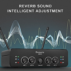 Bomaite BX9-S UHF Wireless Microphone System， Karaoke Microphone Wireless Mic Cordless Dual with Volume Control and Echo,DEALY for Karaoke Singing Speech Meeting Church DJ Party, 165FT