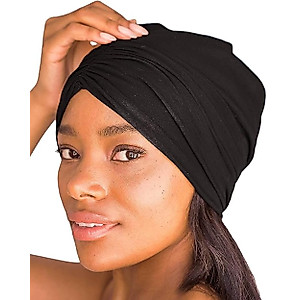 Kitsch Satin Lined Beanie for Women - Satin Beanie Night Cap, Satin Sleep Cap, Slouchy Beanie, Hair Cover for Sleeping, Softer Than Silk Bonnet for Sleeping, Satin Hair Cap Sleep Beanie (Black)