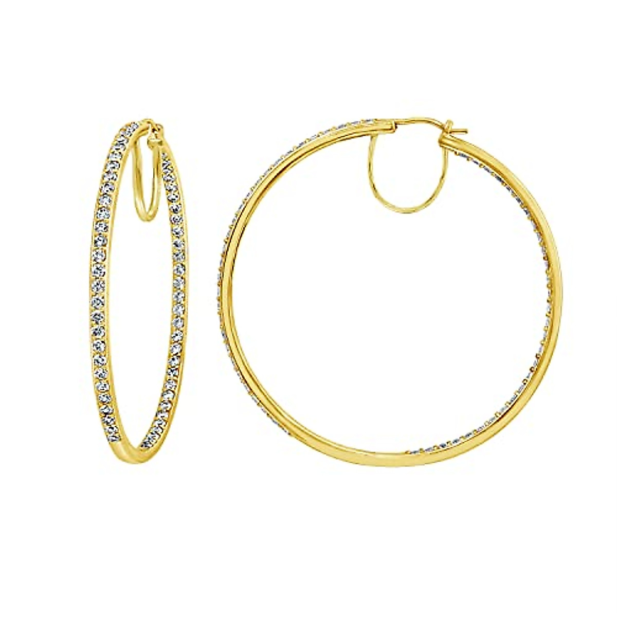 Amazon Essentials Yellow-Gold-Plated Sterling Silver Paved Infinite Elements Cubic Zirconia 2-Inch round Hoop Earrings (7 cttw), (previously Amazon Collection)