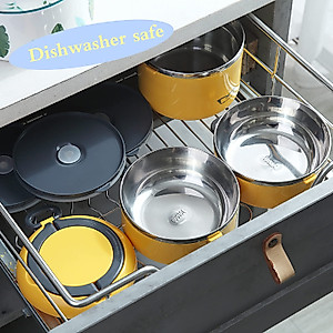 Mr.Dakai Stainless Steel Bento Lunch Box for Adults, Teens, & Larger Appetites; 3-Tier Portable Stackable Insulated Lunch Box Containers for Adults, with Bag, Spoon & Fork; 81oz, Yellow