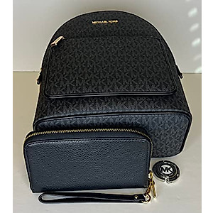 Michael Kors MICHAEL Michael Kors Adina MD Backpack bundled with matching LG Flat MF Phone Wallet Purse Hook (Signature MK Black)