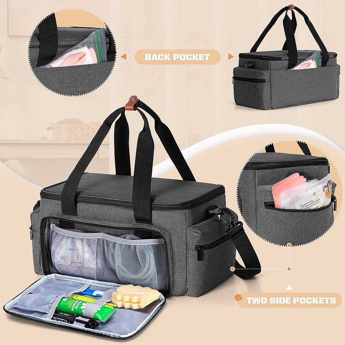 Luxja Breast Pump Bag with Cooler Bag Compatible with Spectra S1 and S2, Pumping Bag for Breast Pump and Extra Parts (Suitable for Home, Work or Travel Use), Gray