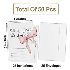 luixd Bridal Shower Invitations - She's Tying The Knot - Pink Pretty Bow Fill In Invites With Envelopes, Invitations For Newlyweds，Bridal Shower, Party Favor & Supplies (Set Of 25)- B05