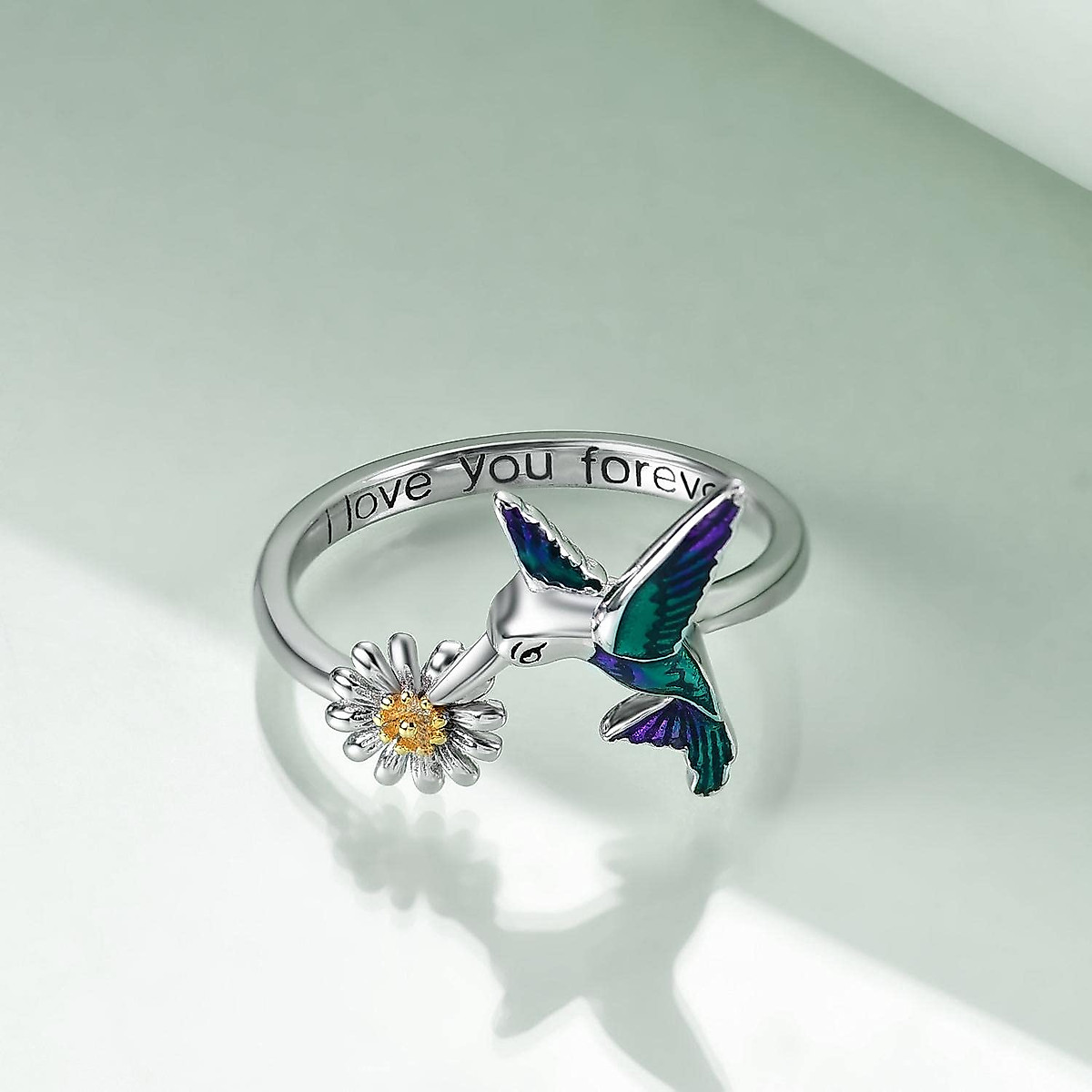 POPLYKE Hummingbird Rings Gifts for Women 925 Sterling Silver Bird Daisy Flower Ring for Girls Friend （7）