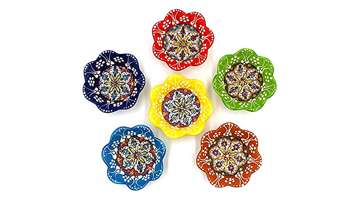 Silver Craft 6 Pcs Hand Painted Turkish Ceramic Bowls - Stylish Gift Set