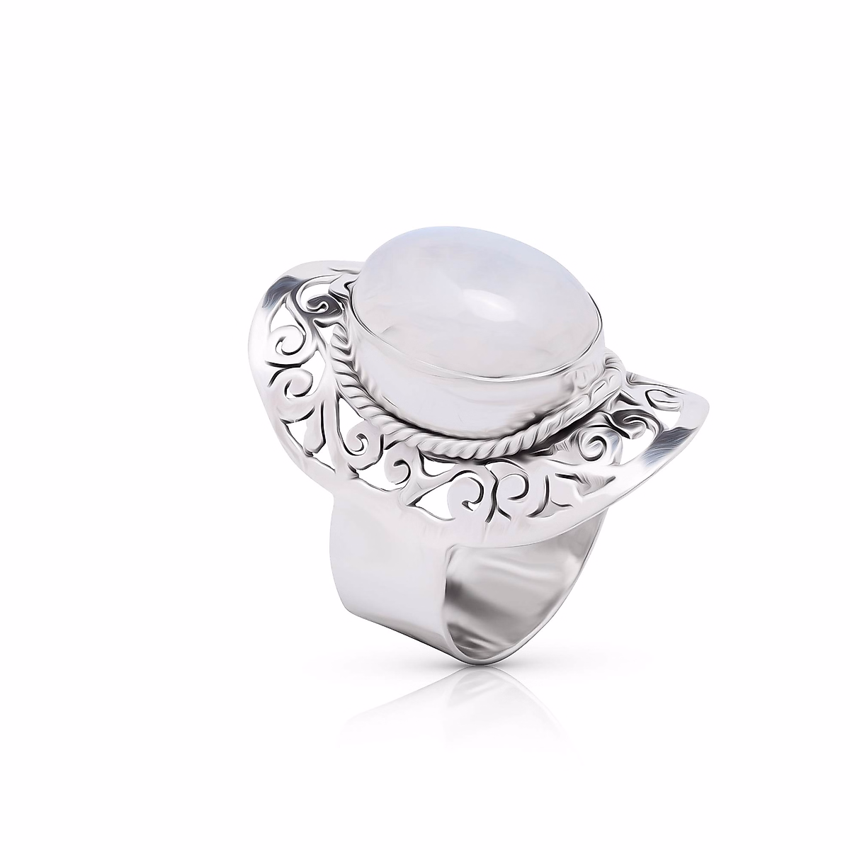 Koral Jewelry Moonstone Tribal Vintage Lace Ring 925 Sterling Silver Gipsy Boho Chic (7)