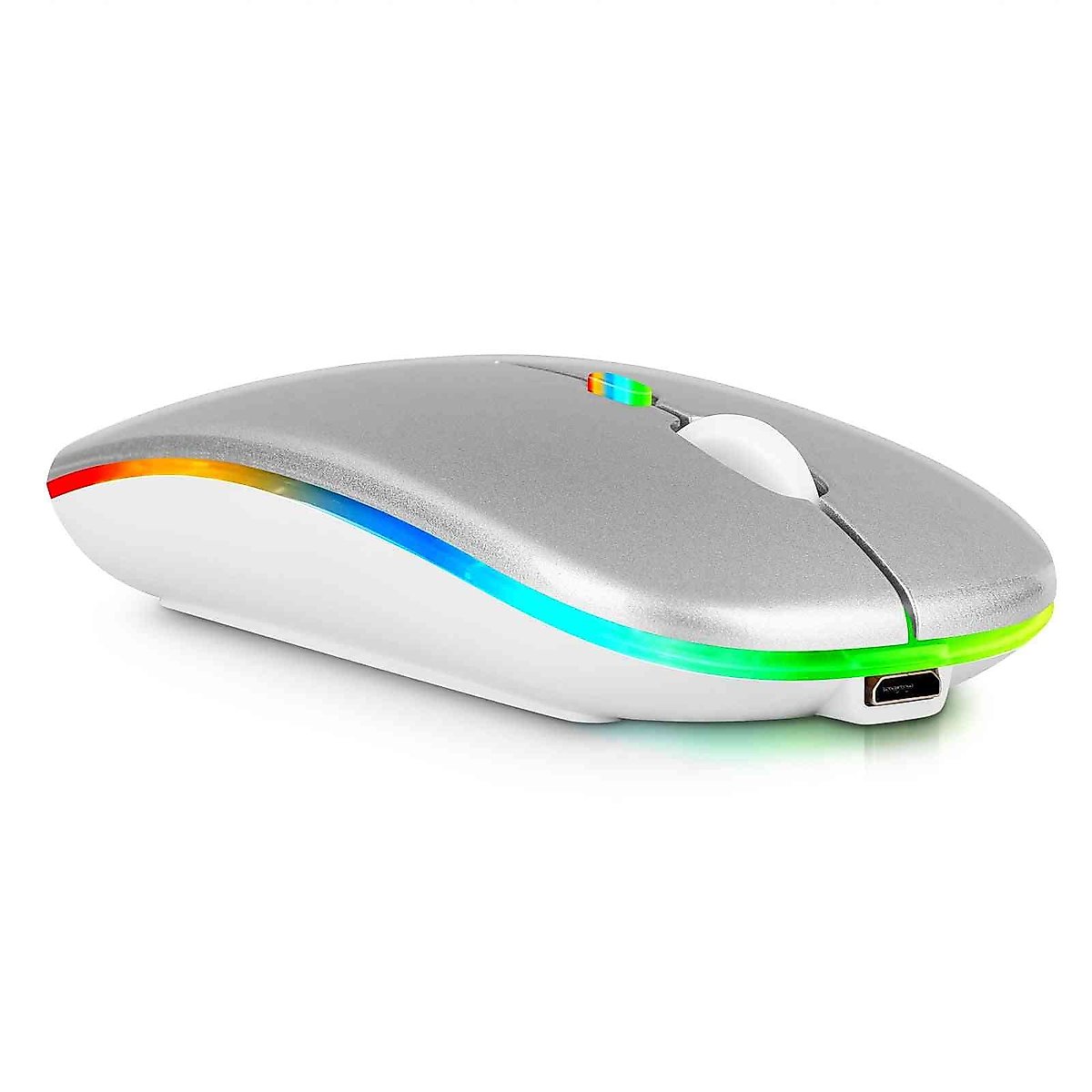 UrbanX 2.4GHz & Bluetooth Mouse Rechargeable Wireless Mouse for Amazon Fire HD 10/ Plus/Max 11 & All Kindle Devices Wireless Mouse for Laptop/PC/Mac/iPad pro/Computer/Tablet/Android -RGB LED Silver