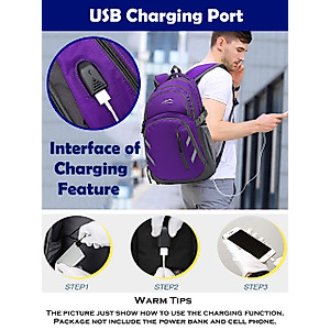 Backpack Bookbag for School College Laptop Travel Student ,Fit Laptop Up to 15.6 inch with USB Charging Port Multi Compartment Anti theft, Gift for Women Men (Purple)