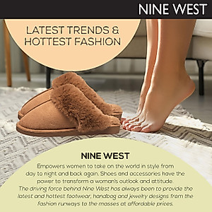 Nine West Scuff Slippers For Women, Extra Soft & Comfortable Winter House Shoes, Tan, Medium 7-8