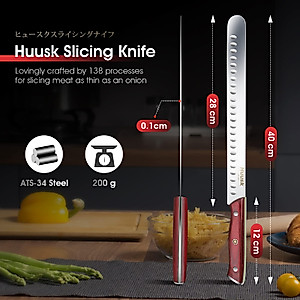 Huusk Japan knife, Kiritsuke Chef Knife Professional 9" High Carbon Steel Japanese Kitchen Knife Hand Forged Meat Sushi Knife Ultra Sharp Cooking Knife Full Tang Bunka Knife for Sushi Poultry