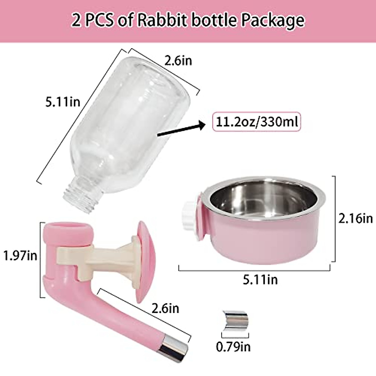PINVNBY Rabbit Dog Water Bottle No Drip Hanging Chinchilla Water Dispenser Plastic Leak-Proof Bunny Waterer Suspended Small Pet Water Feeder for Ferret Hedgehog Squirrel Kitty Puppy (Pink)