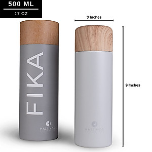 HASTINGS COLLECTIVE FIKA Slim Coffee Travel Mug Tumbler - Stainless Steel Vacuum Insulated Thermos Cup with Spill Proof Lid, 17oz (500ml) (Gray)