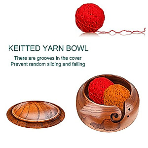 Knitting Bowl, Wood Yarn Bowl Yarn Holder for Knitting for Knitting and Crochet (5.7" x 3.3",with lid)
