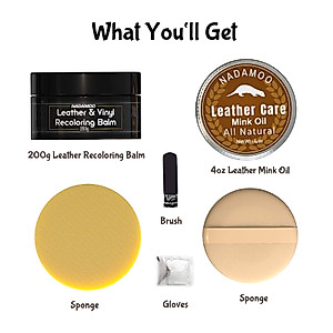 NADAMOO Black Leather Recoloring Balm with Mink Oil Leather Conditioner, Leather Repair Kits for Couches, Restoration Cream Leather Scratch Repair Leather Dye For Vinyl Furniture Car Seat, Sofa, Shoes