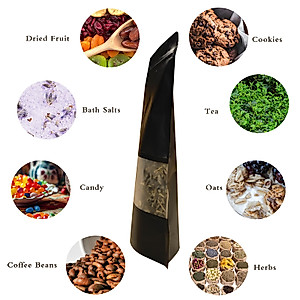 100 PCS Resealable Bags, Stand Up Kraft Paper Bags with Matte Window, Zipper Lock Food Storage Bags for Small Business and Home, 5.91 * 9.05 Inches Reusable Sealable Bags for Packaging - Black